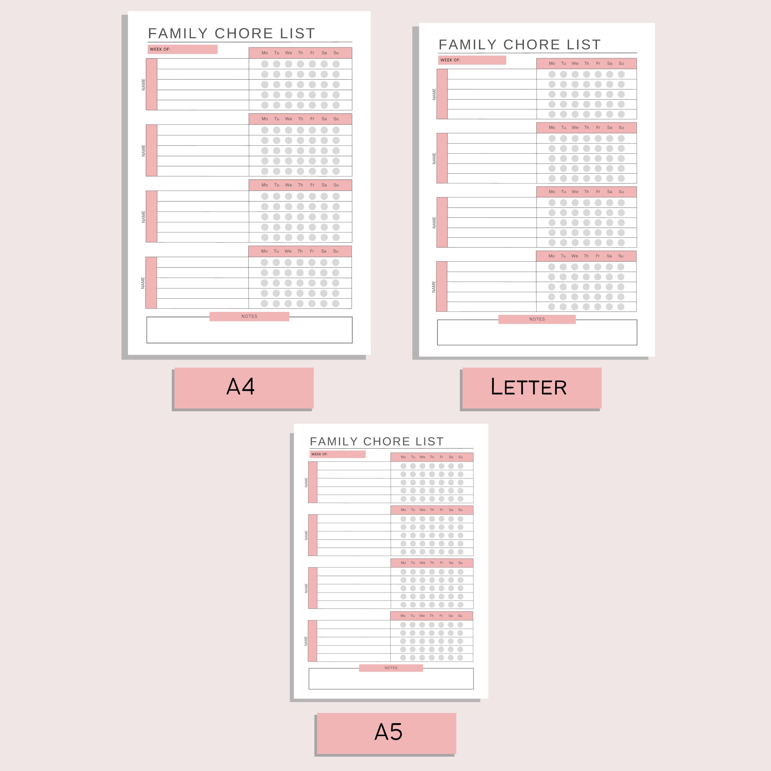 Weekly Family Chore List Printable | Daily Task List | Cleaning ...