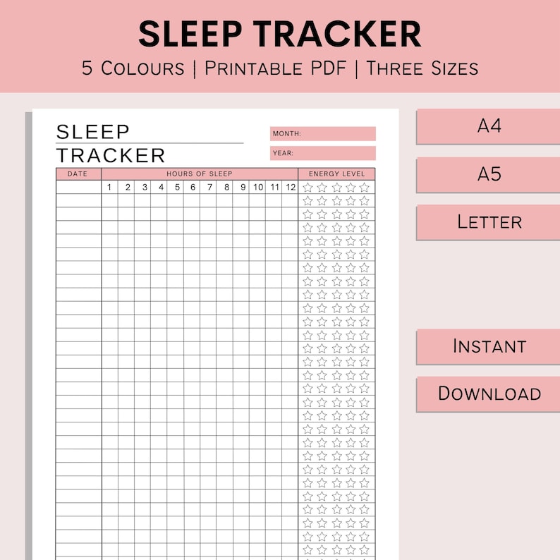 Sleep Tracker | Daily Sleep Log | Printable Sleep Track | Hourly Sleep ...