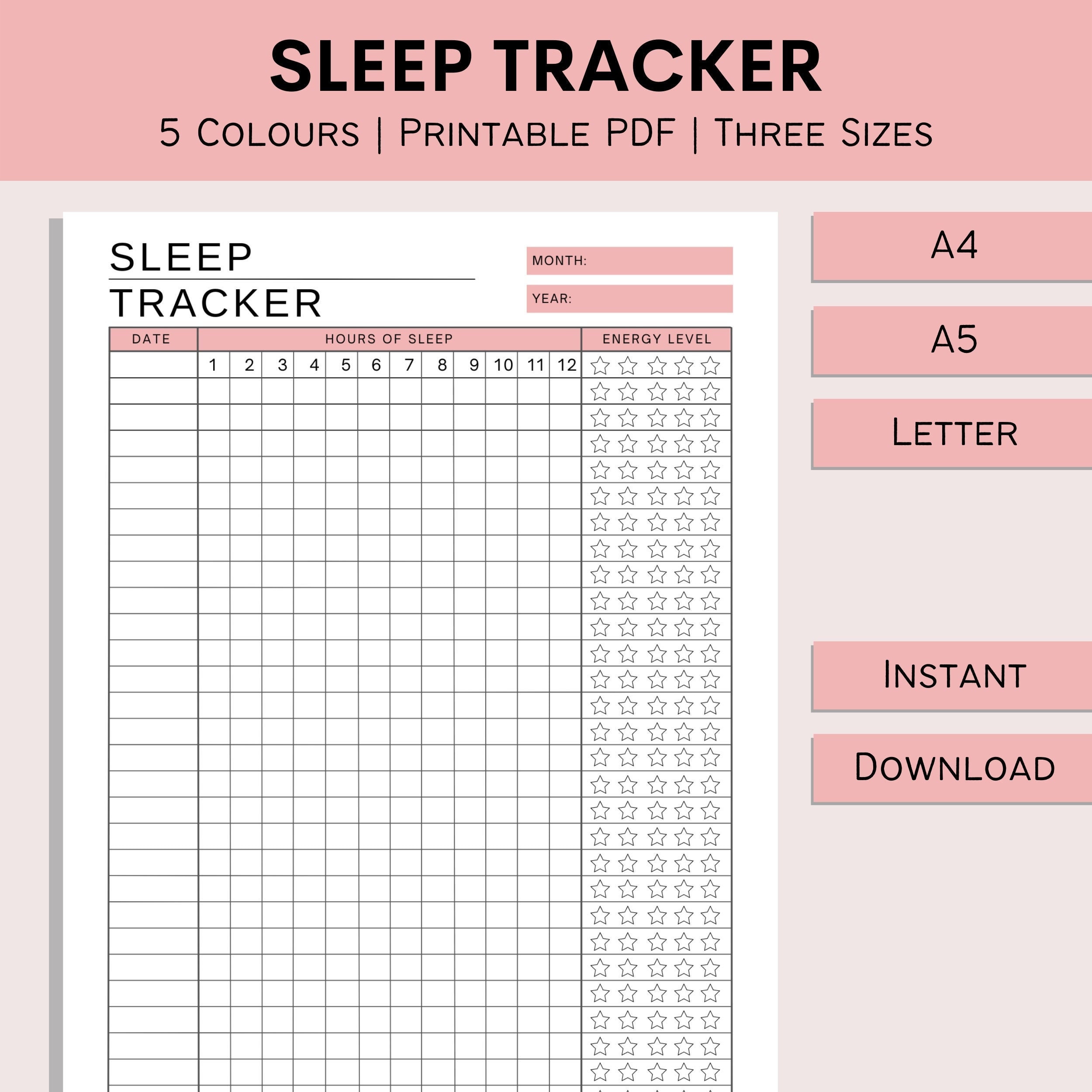 Sleep Tracker | Daily Sleep Log | Printable Sleep Track | Hourly Sleep ...