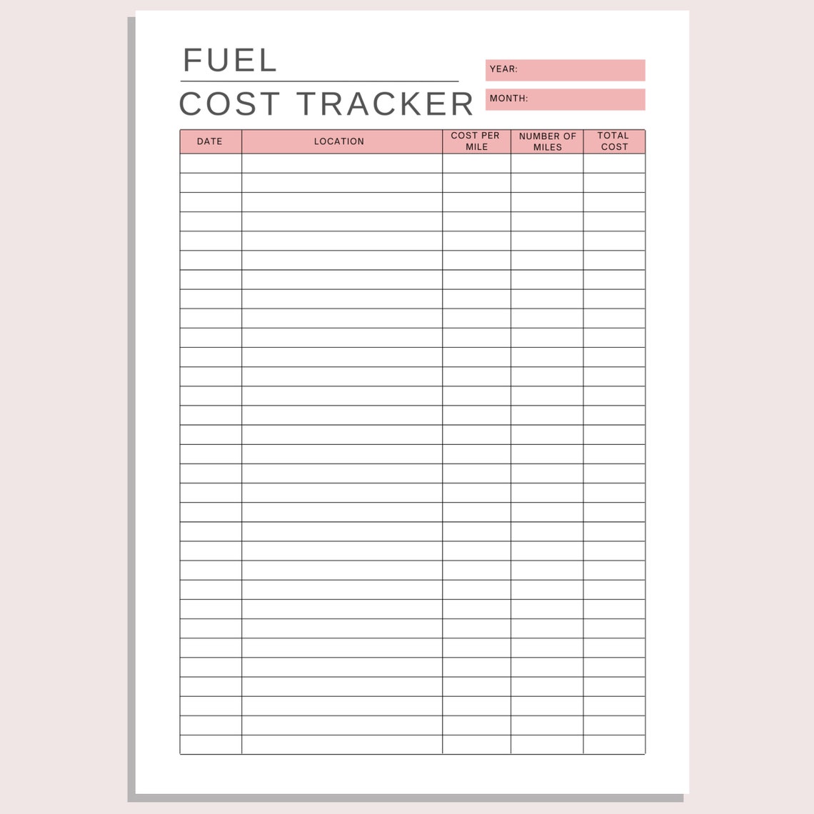 Fuel Cost Tracker | Fuel Expense Log | Mileage Tracker | Printable Cost ...
