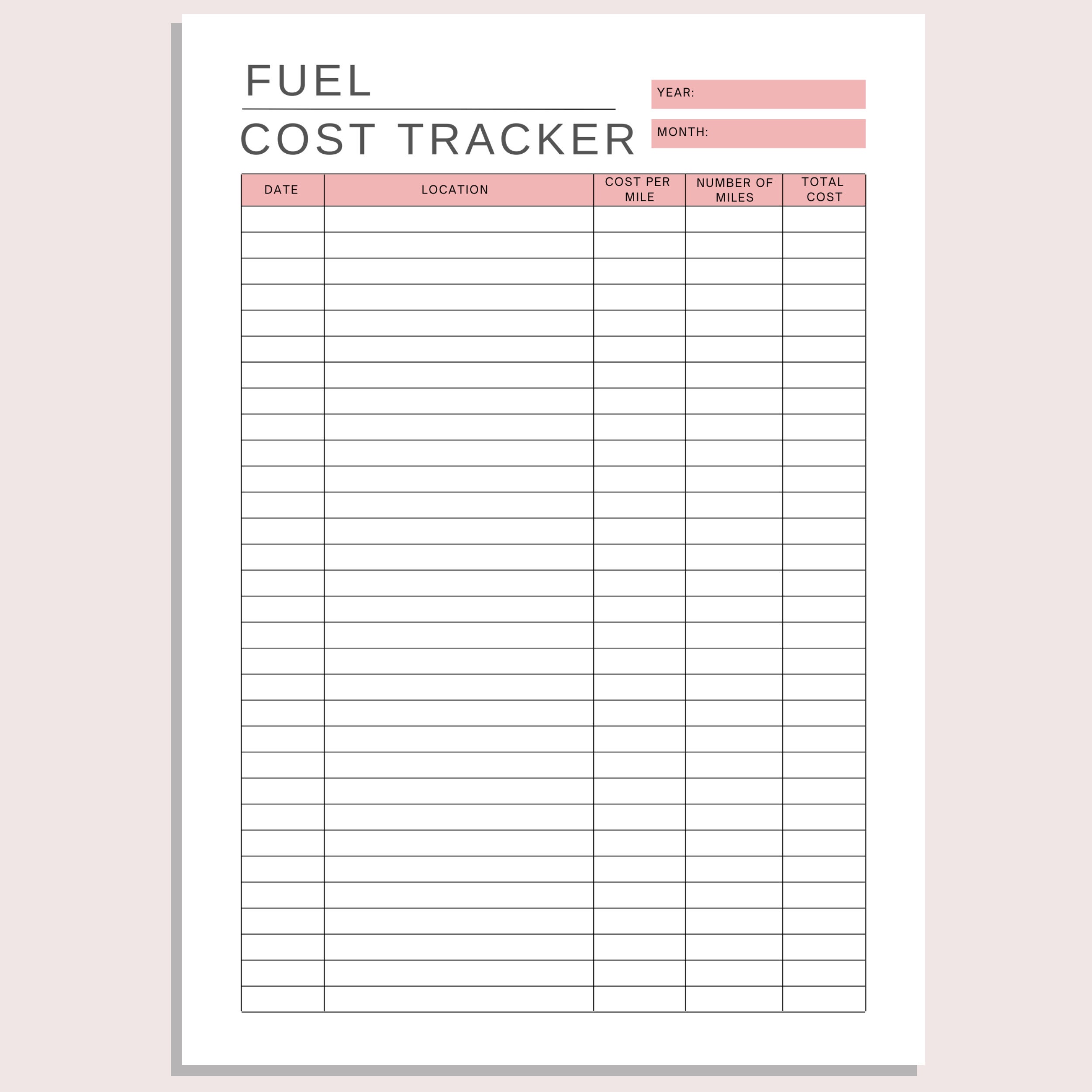 Fuel Cost Tracker | Fuel Expense Log | Mileage Tracker | Printable Cost ...
