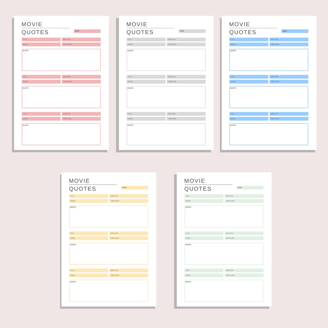 Movie Quote Sheet, Printable Favorite Quote Tracker, Film Lover, TV ...