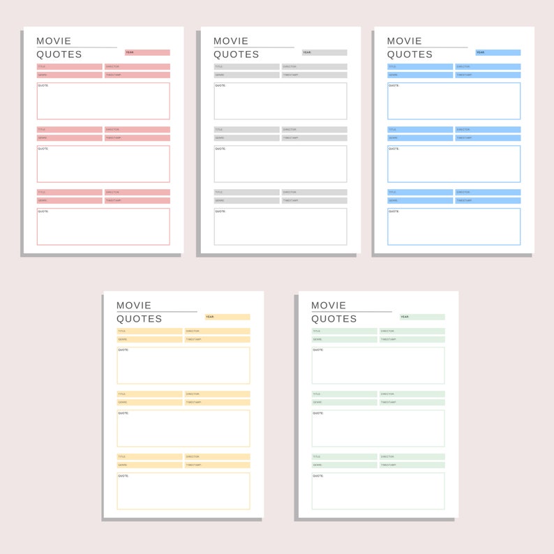 Movie Quote Sheet, Printable Favorite Quote Tracker, Film Lover, TV ...