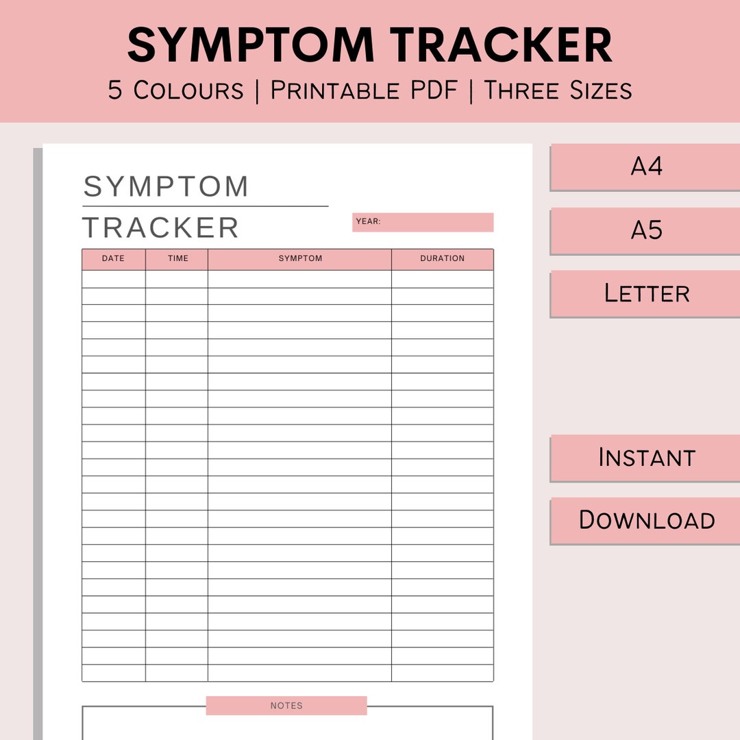 Symptom Tracker, Printable Medical Log, Wellness Tracker, Illness Track ...