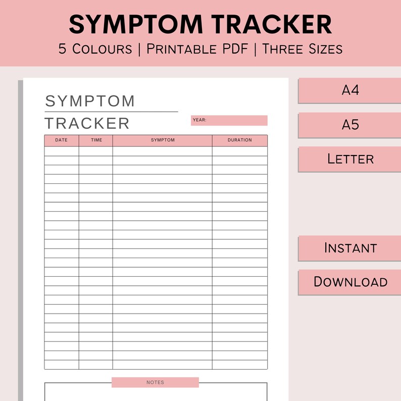 Symptom Tracker, Printable Medical Log, Wellness Tracker, Illness Track ...