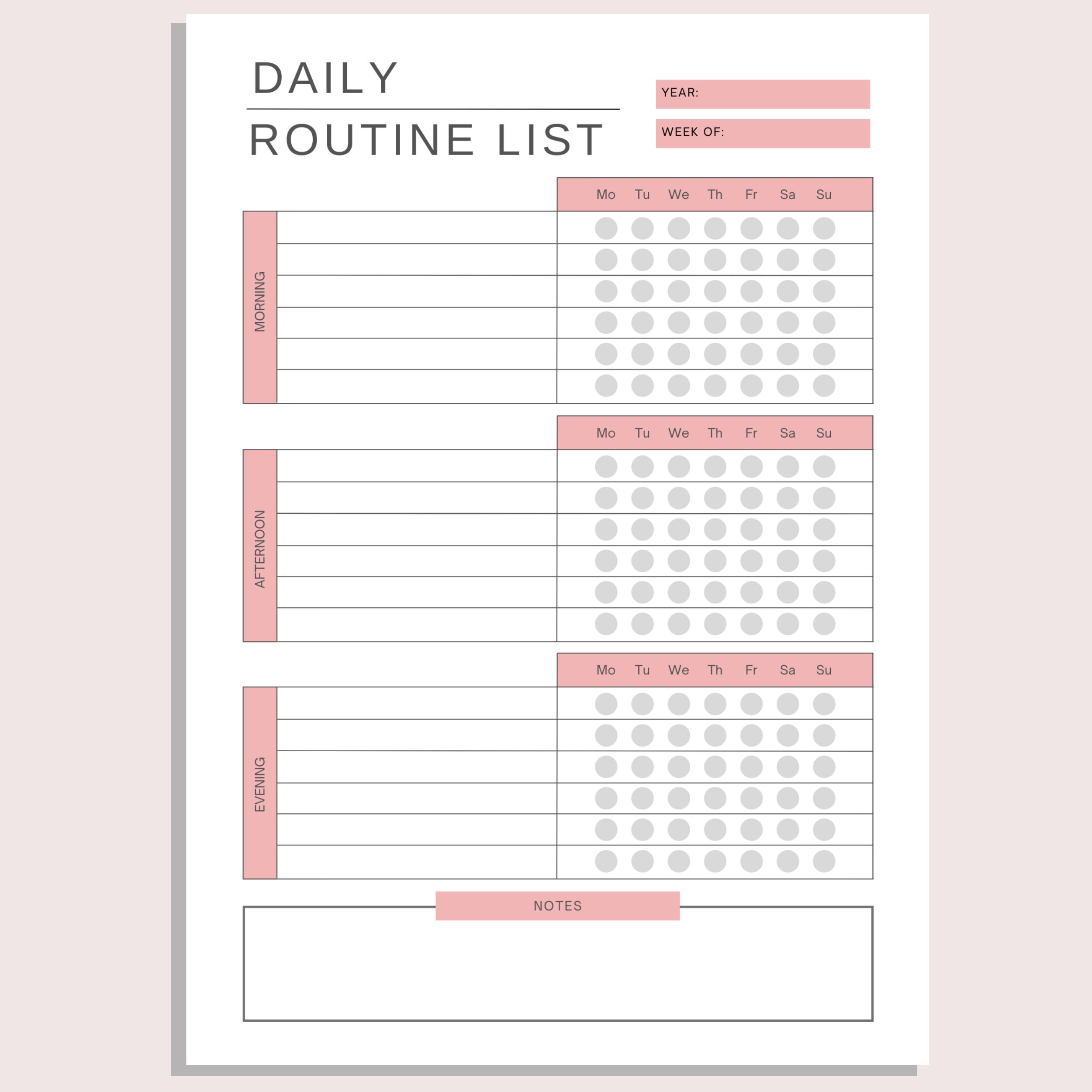 Daily Routine List Printable Habit Tracker Morning Checklist ...