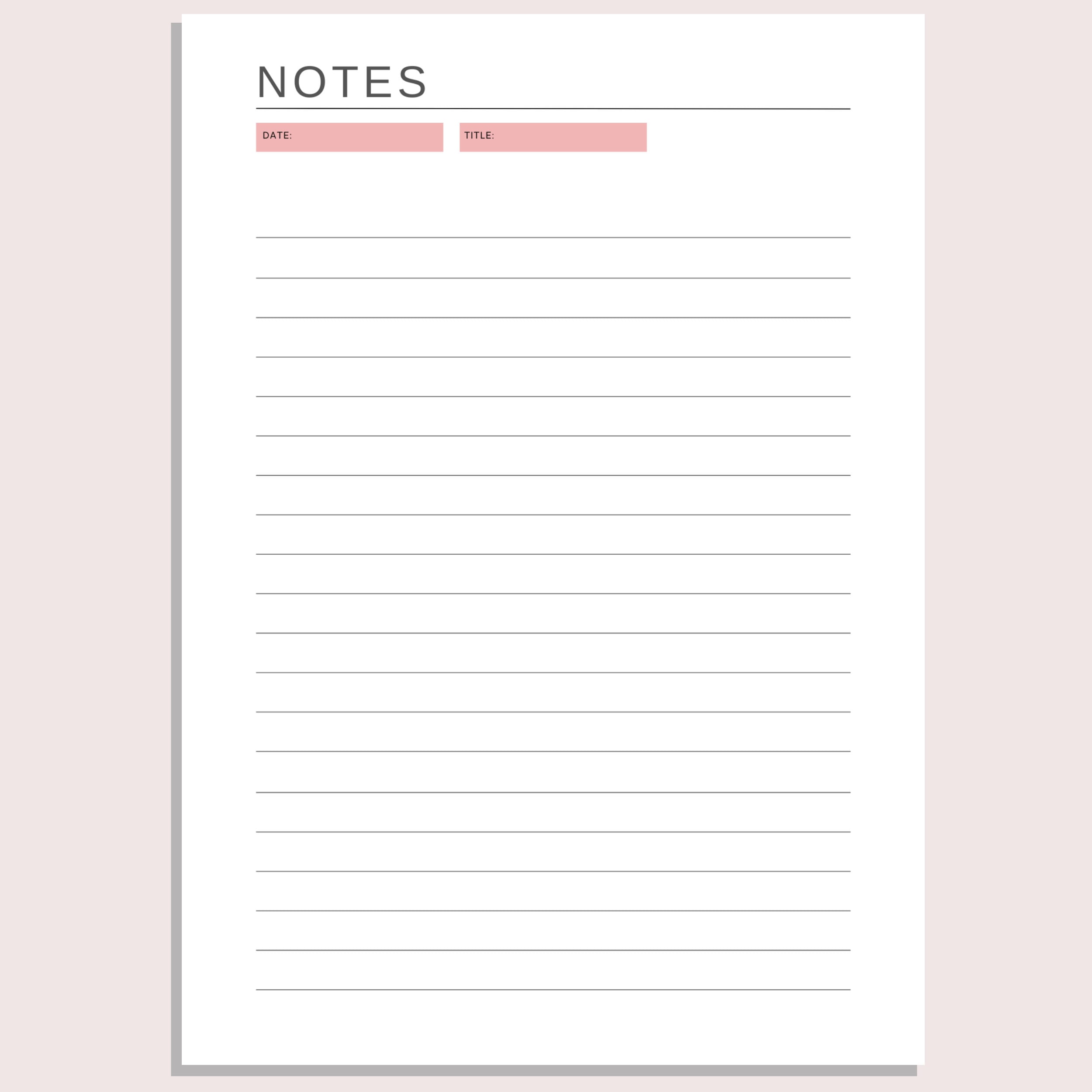 Lined Note Paper | Printable Note Pages | Notes Planner Insert | Print ...