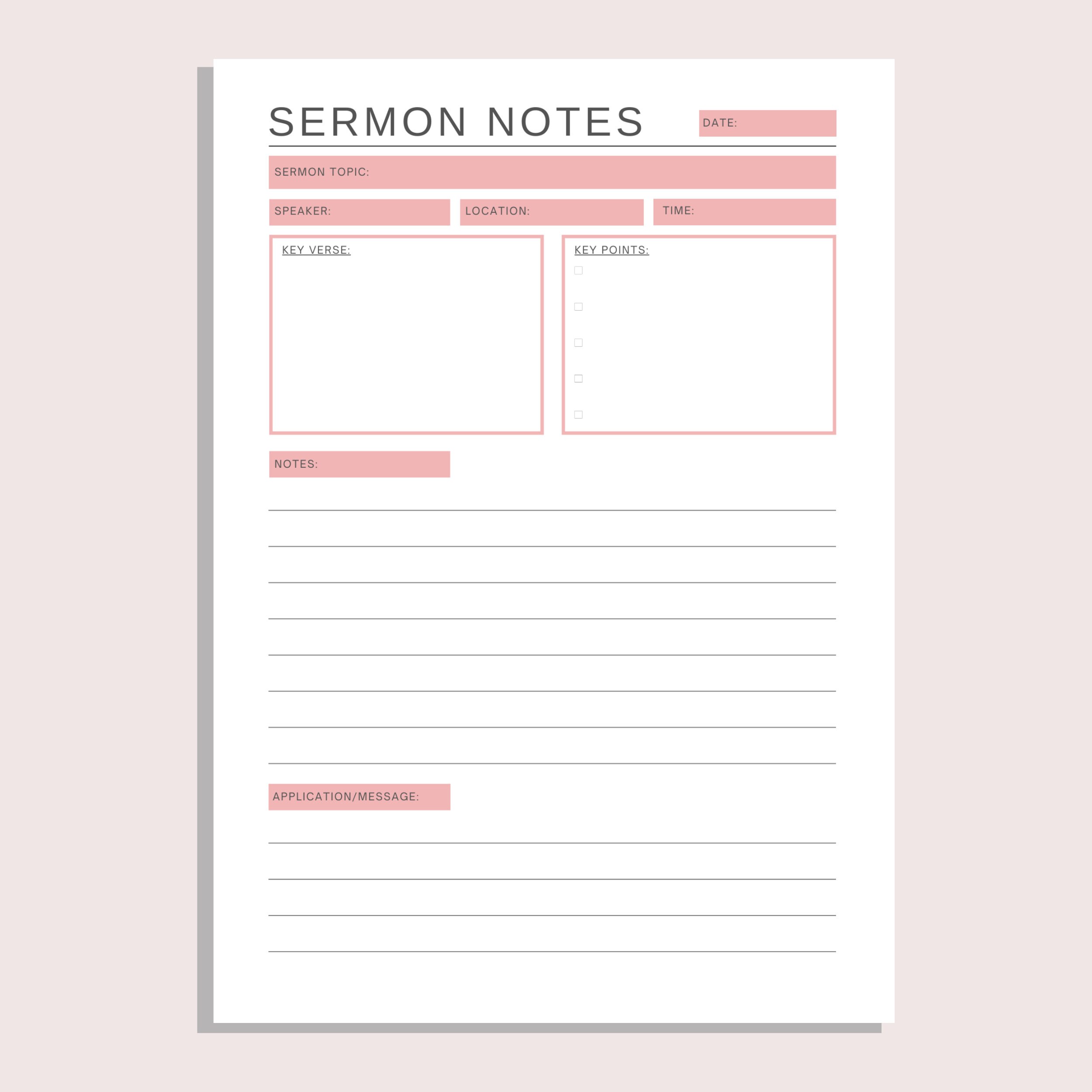 Sermon Notes | Printable Faith Planner | Religious Reflection Note Page ...