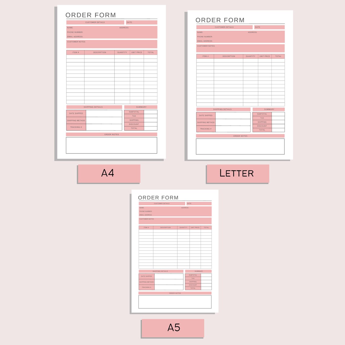 Small Business Order Form | Printable Order Tracker | Purchase Order ...