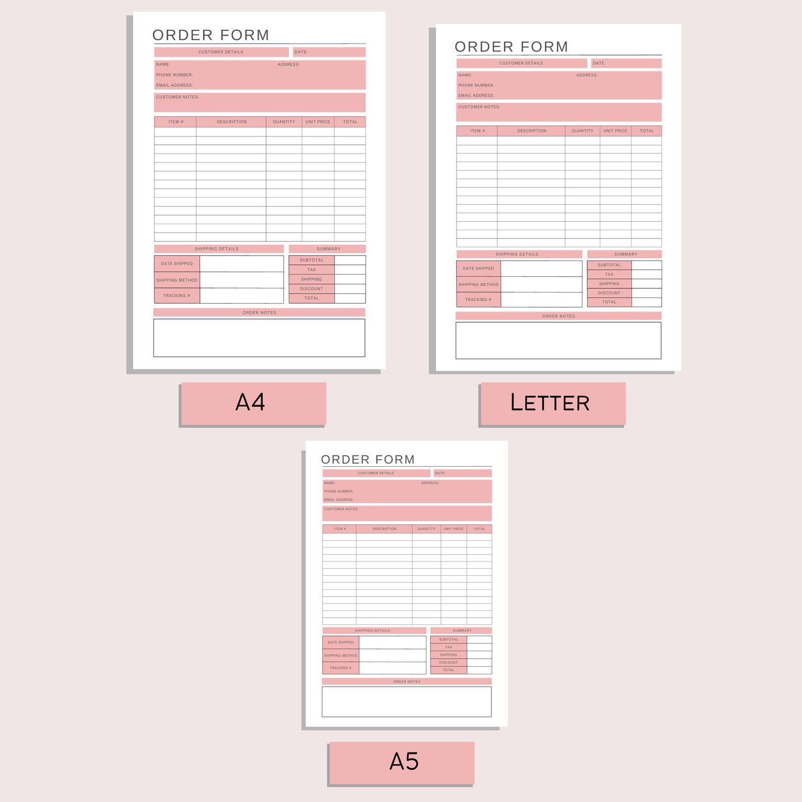 Small Business Order Form | Printable Order Tracker | Purchase Order ...