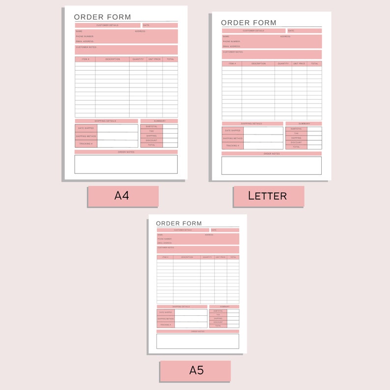 Small Business Order Form | Printable Order Tracker | Purchase Order ...