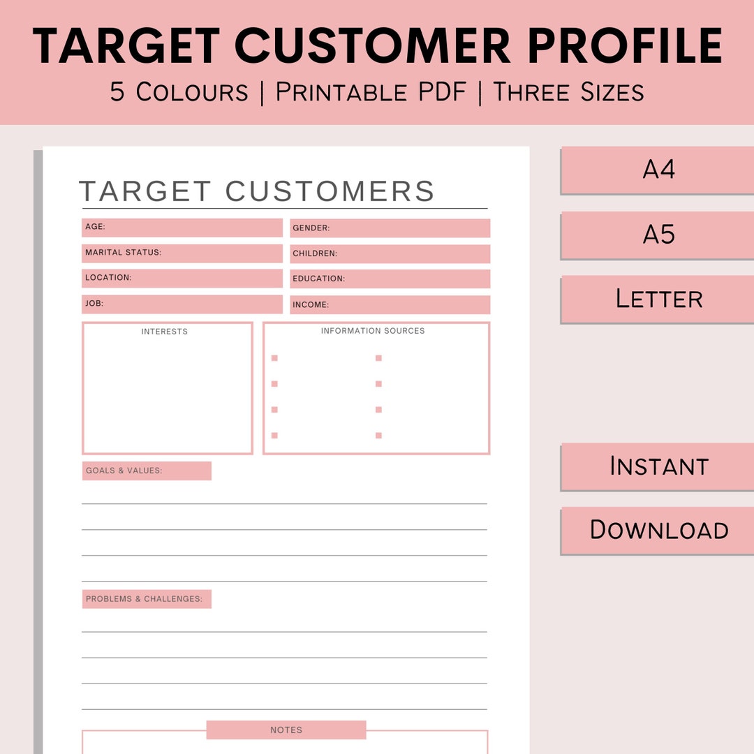 Target Customer Profile | Printable Client Tracking Sheet | Customer ...