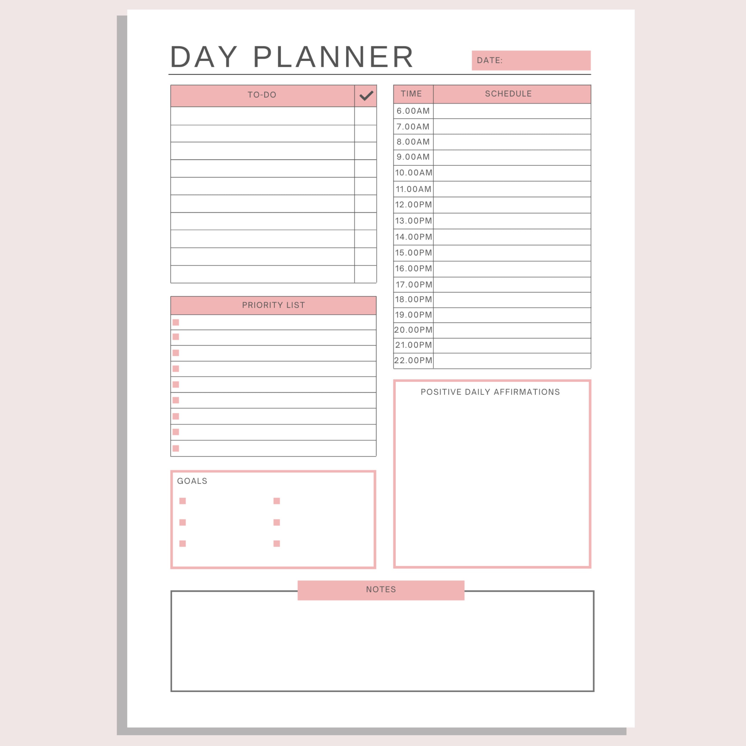 Day Planner | Printable Daily Task List | Priority Planner | Daily ...