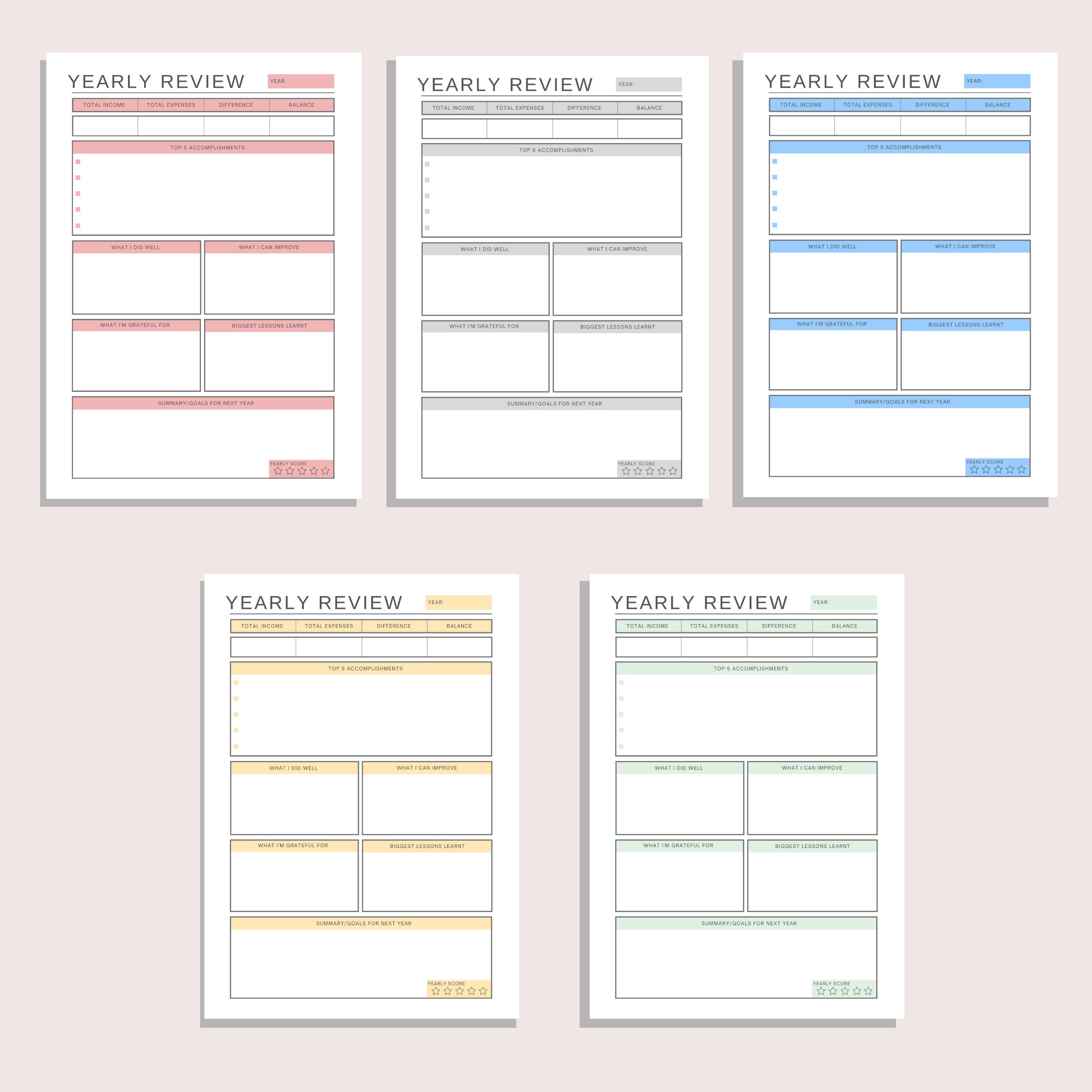 Yearly Financial Overview, Printable Finance Summary, Personal ...