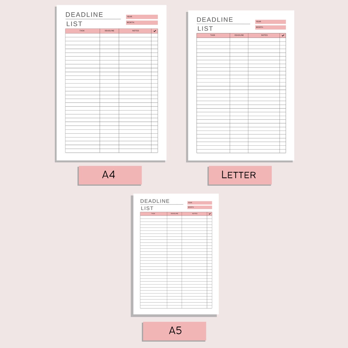 Deadline List | Deadline Tracker Printable | Work Log | Task Sheet ...