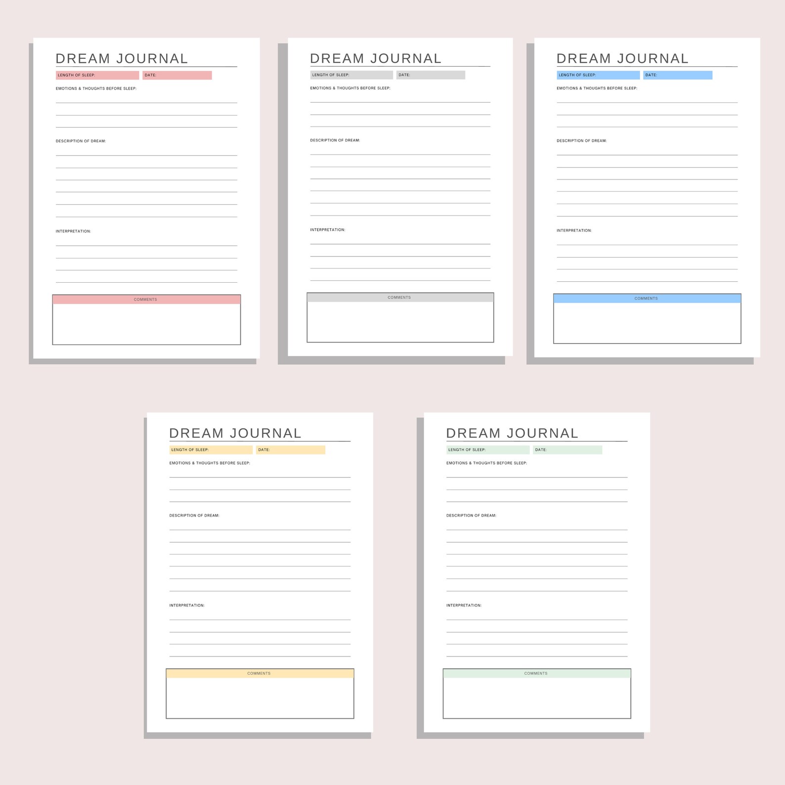 Dream Journal | Printable Sleep Diary | Dream Interpretation Plan ...