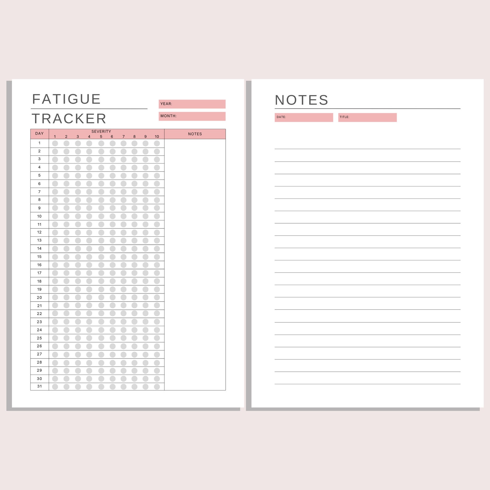 Fatigue Tracker Printable | Monthly Health Journal | Fatigue Severity ...