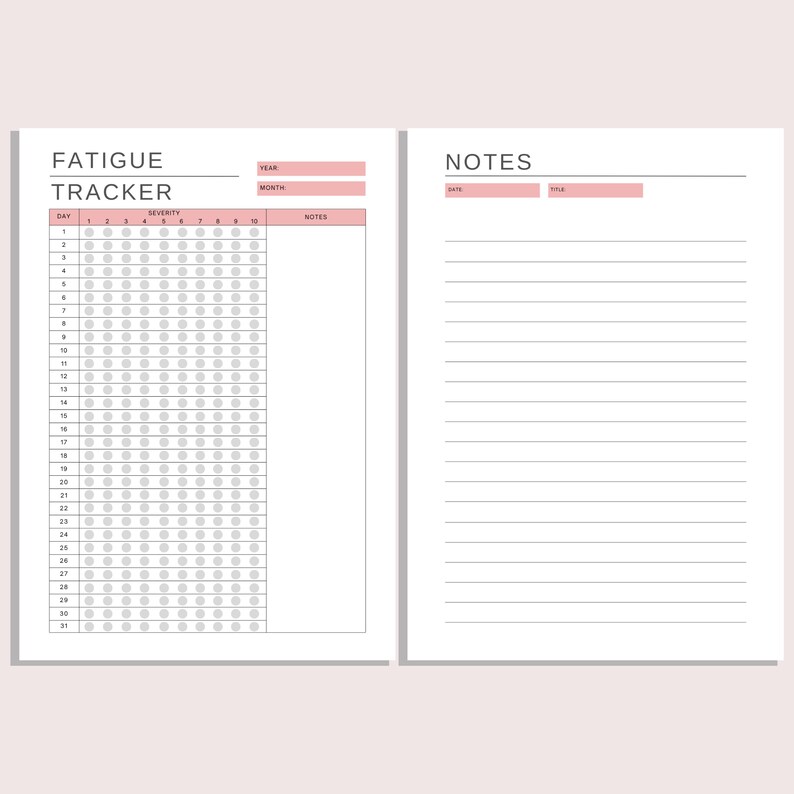 Fatigue Tracker Printable | Monthly Health Journal | Fatigue Severity ...