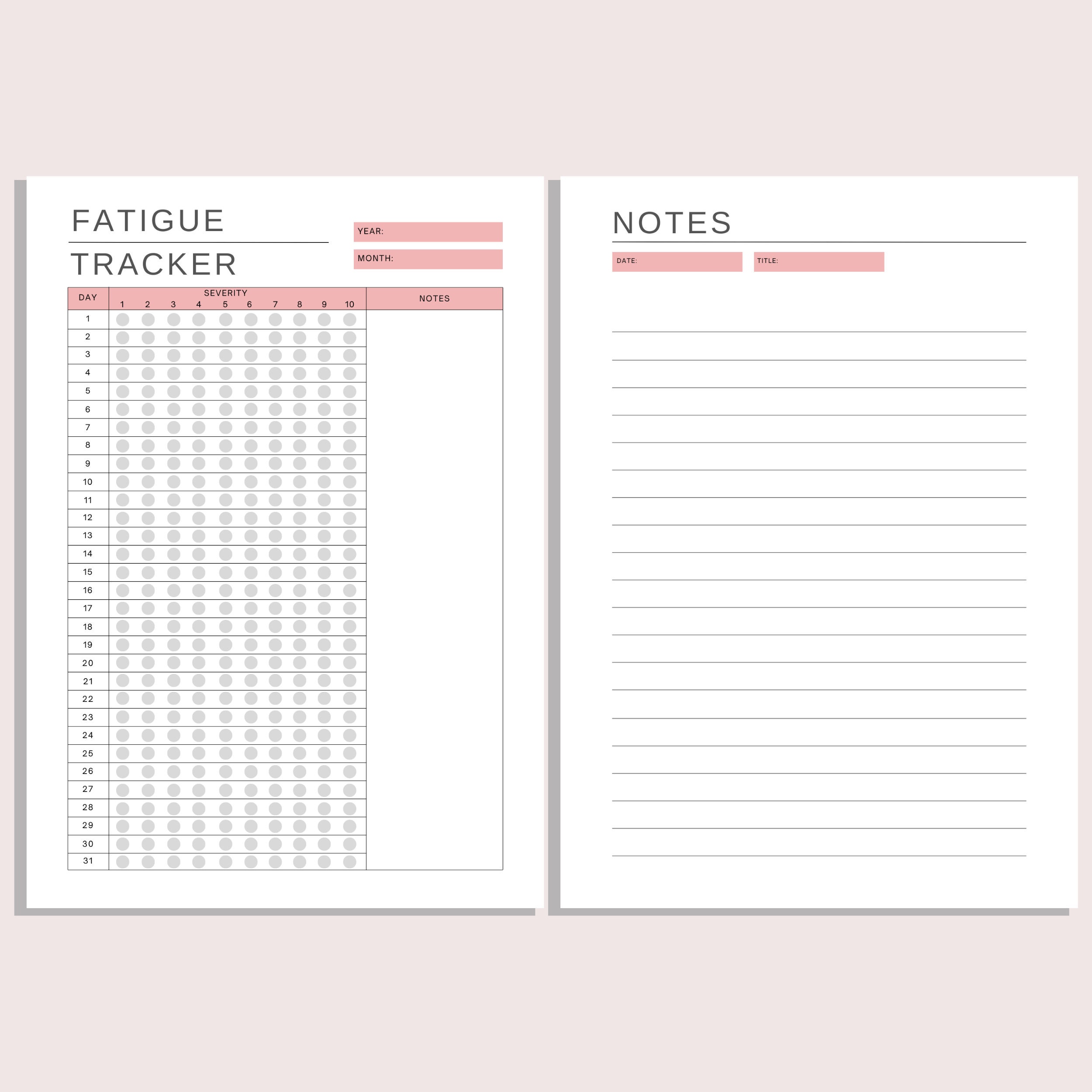 Fatigue Tracker Printable | Monthly Health Journal | Fatigue Severity ...