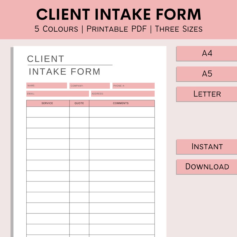 Client Intake Form | New Client Sheet | Small Business Services List ...