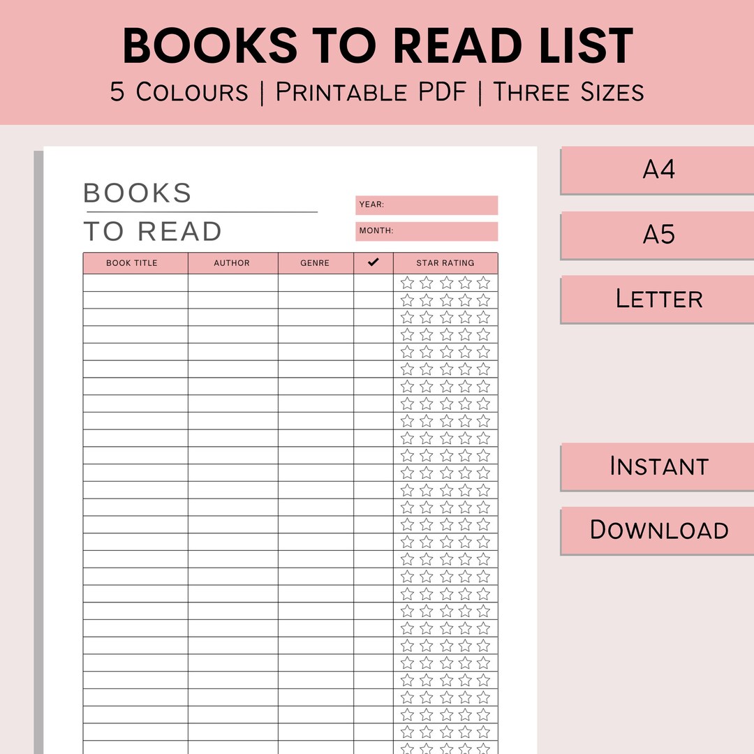 Books to Read List | Book Tracker | Printable Book Chart | Books to ...