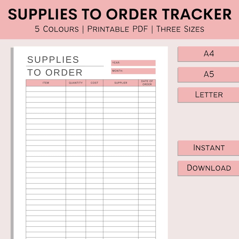 Business Inventory Tracker Printable | Supply Order Form | Product ...