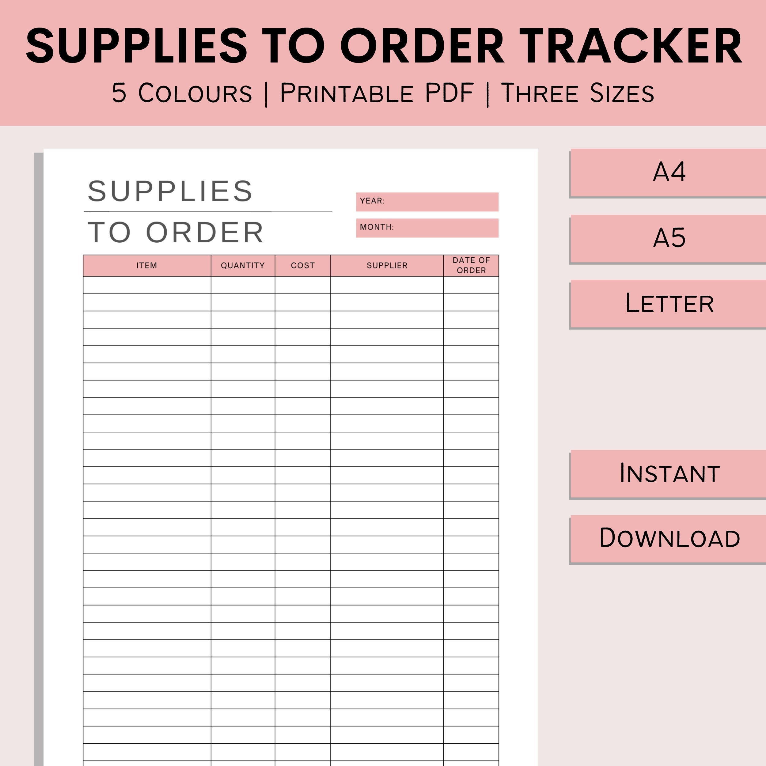 Business Inventory Tracker Printable | Supply Order Form | Product ...