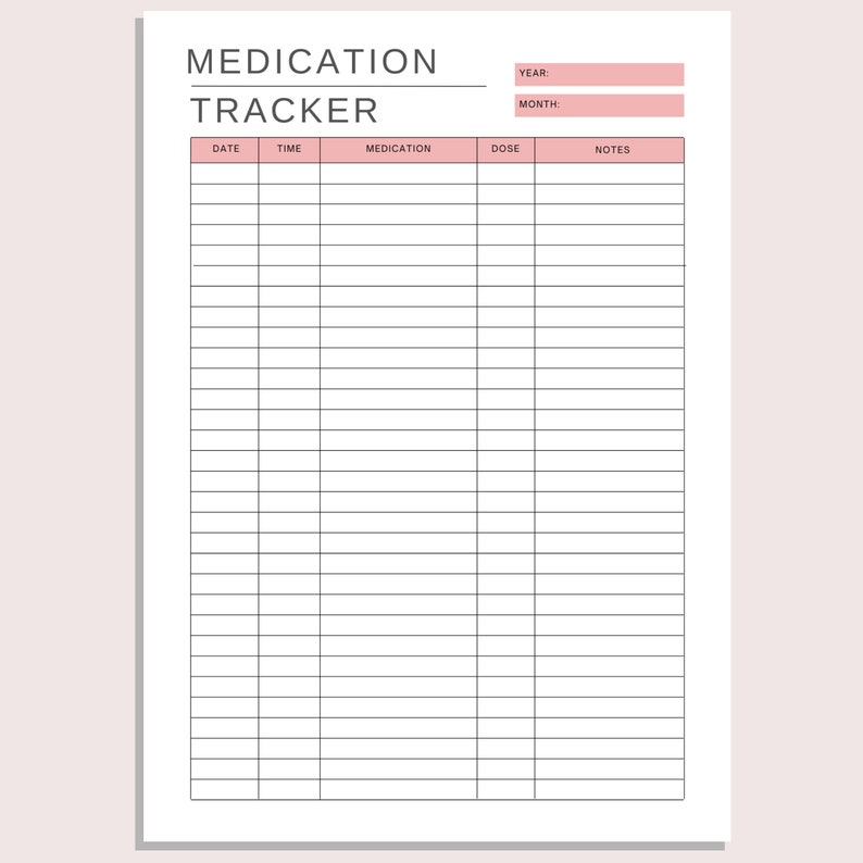 Medication Tracker, Printable Medication Log, Meds Sheet, Supplement ...