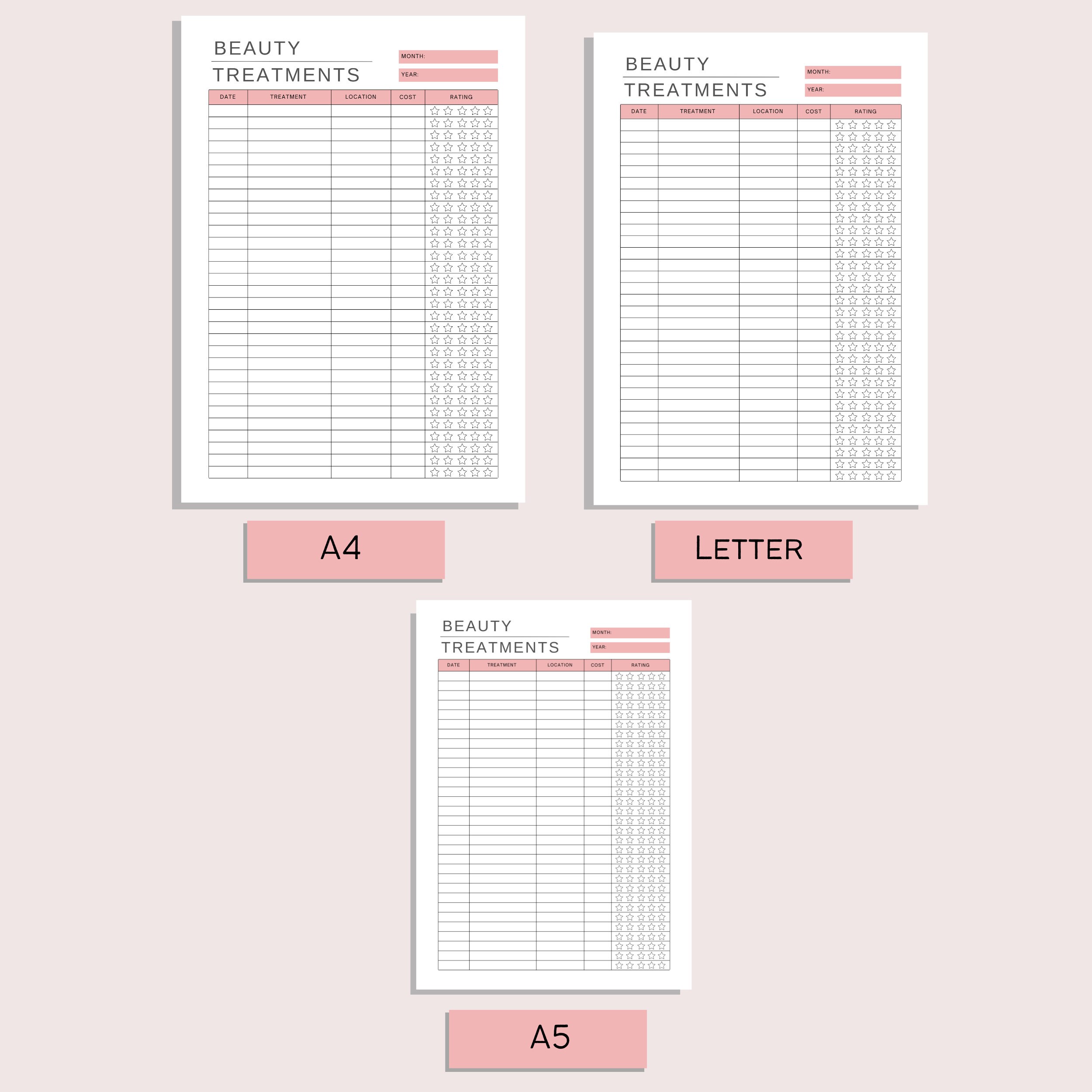 Beauty Treatment Log | Printable Appointment Tracker | Salon ...