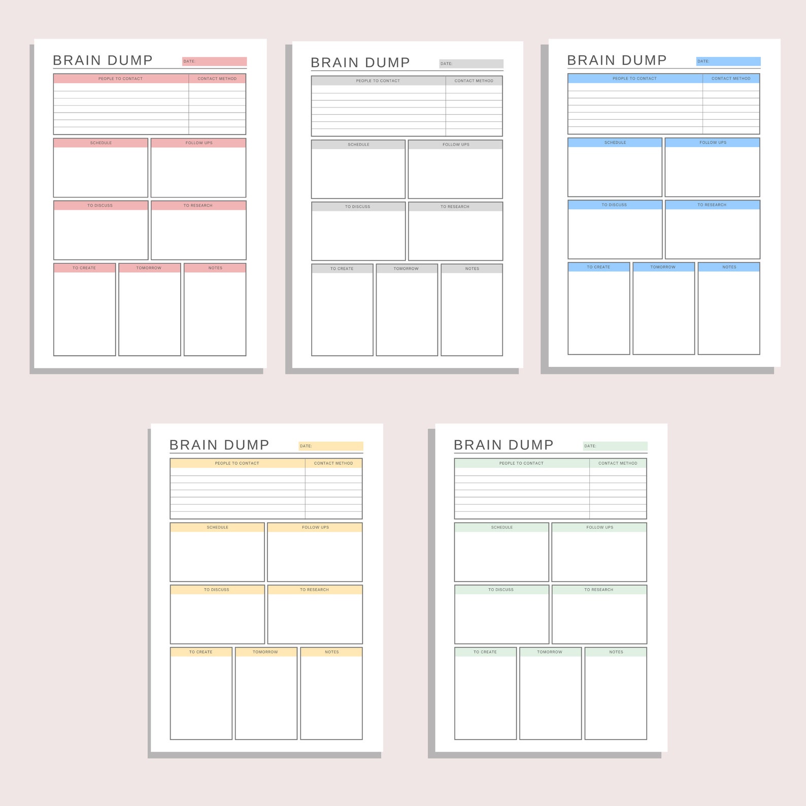 Brain Dump Printable | Daily Thoughts Organzier | Day Planner Template ...