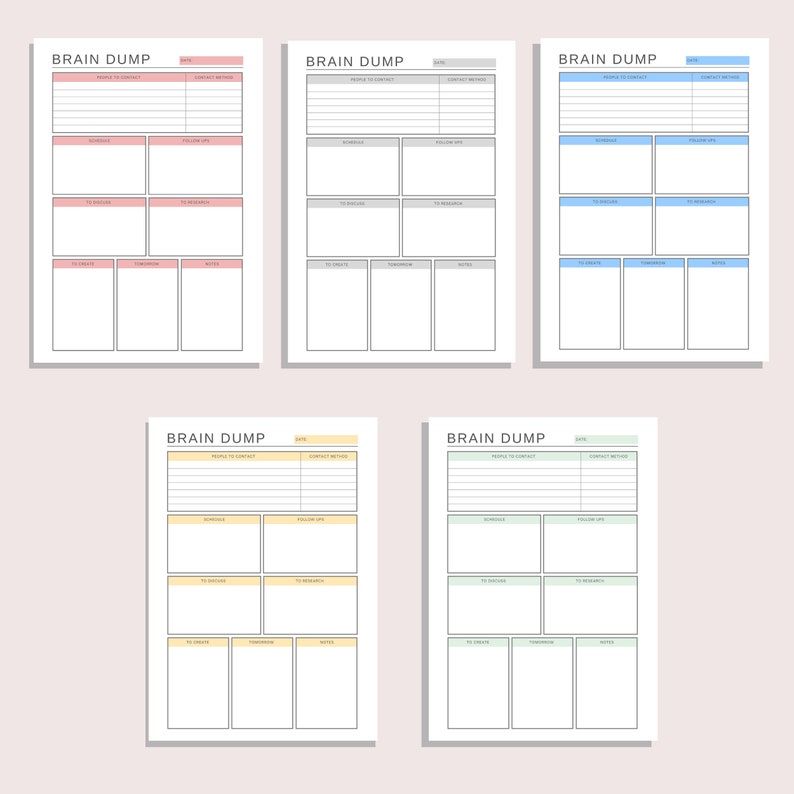 Brain Dump Printable | Daily Thoughts Organzier | Day Planner Template ...