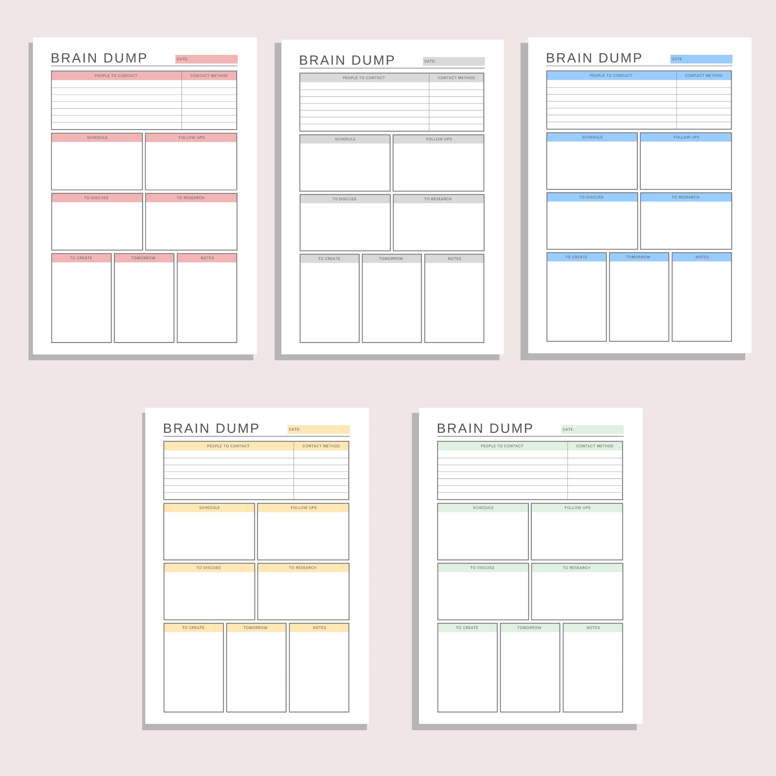 Brain Dump Printable | Daily Thoughts Organzier | Day Planner Template ...