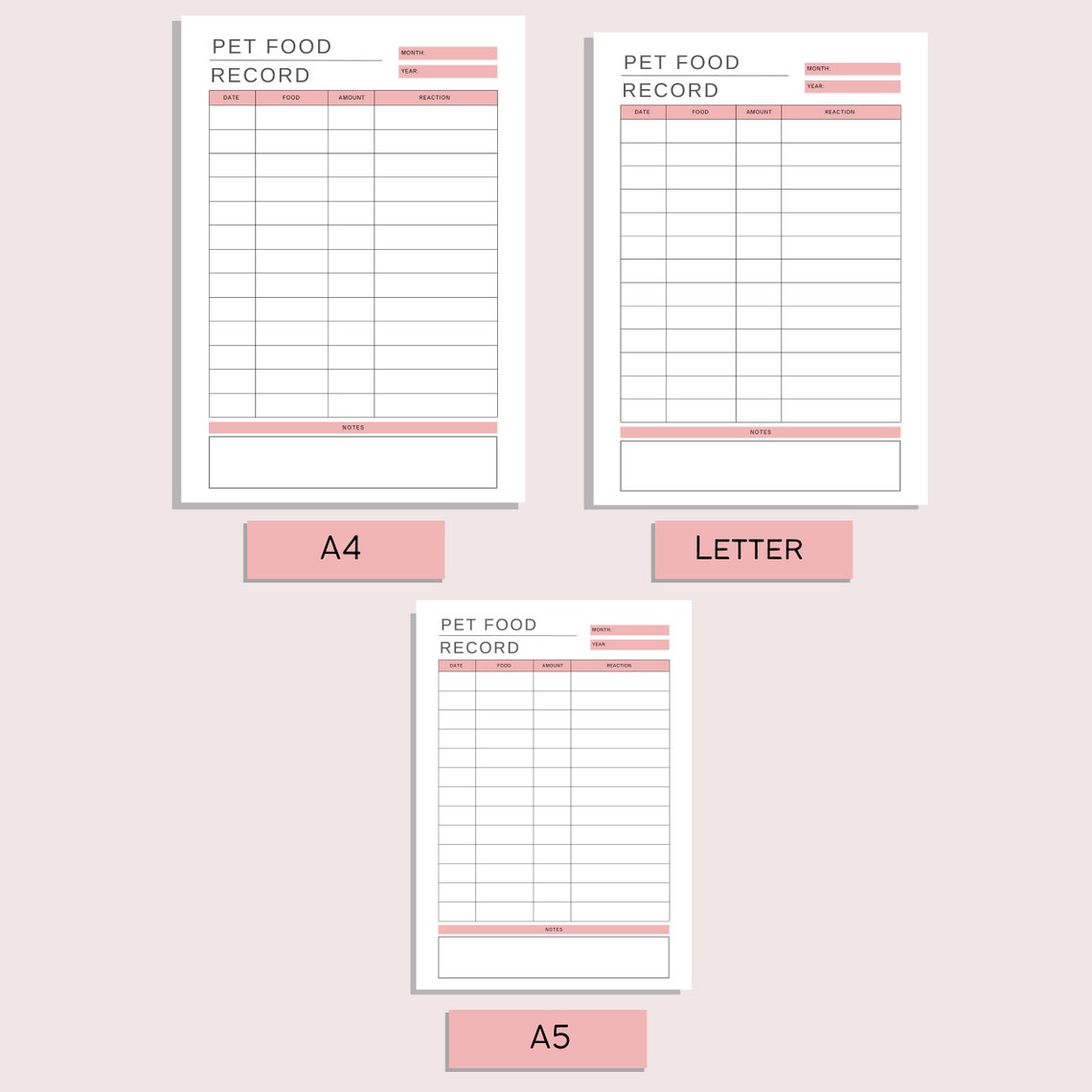 Pet Food Record | Printable Food Sensitivity Test | Cat Food Tracker ...