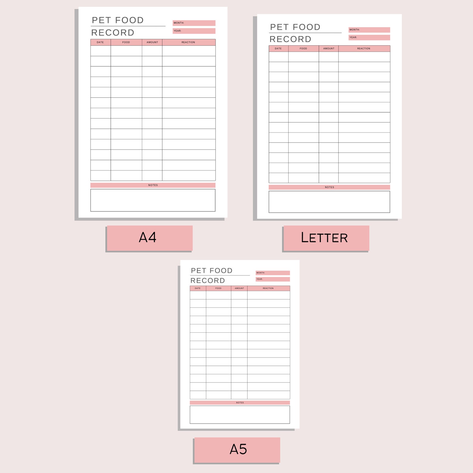 Pet Food Record | Printable Food Sensitivity Test | Cat Food Tracker ...