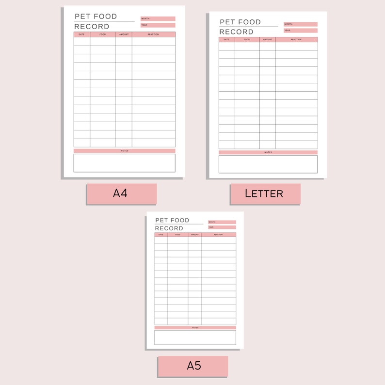 Pet Food Record | Printable Food Sensitivity Test | Cat Food Tracker ...
