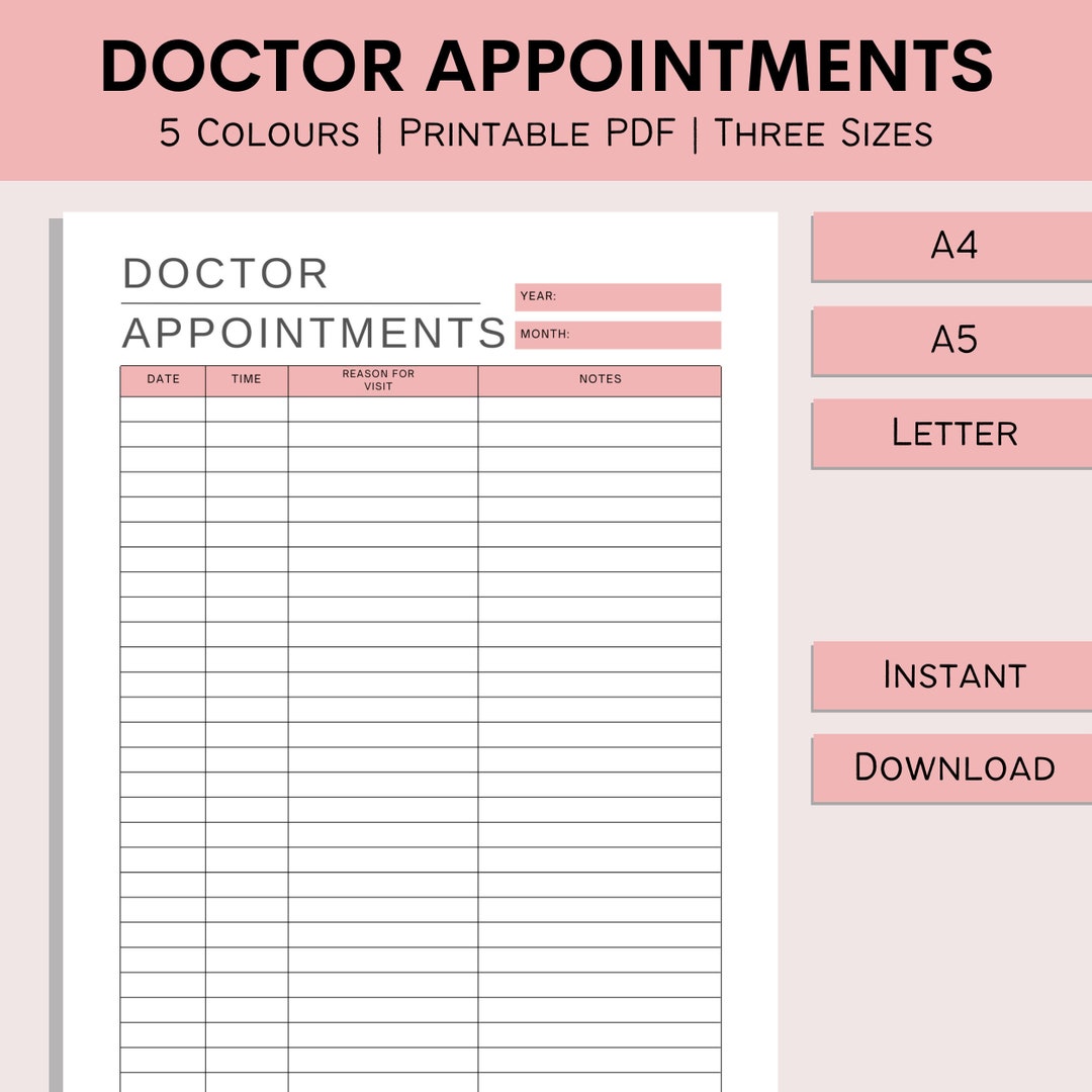 Doctor Appointments | Printable Doctor Visits Tracker | Health Check up ...