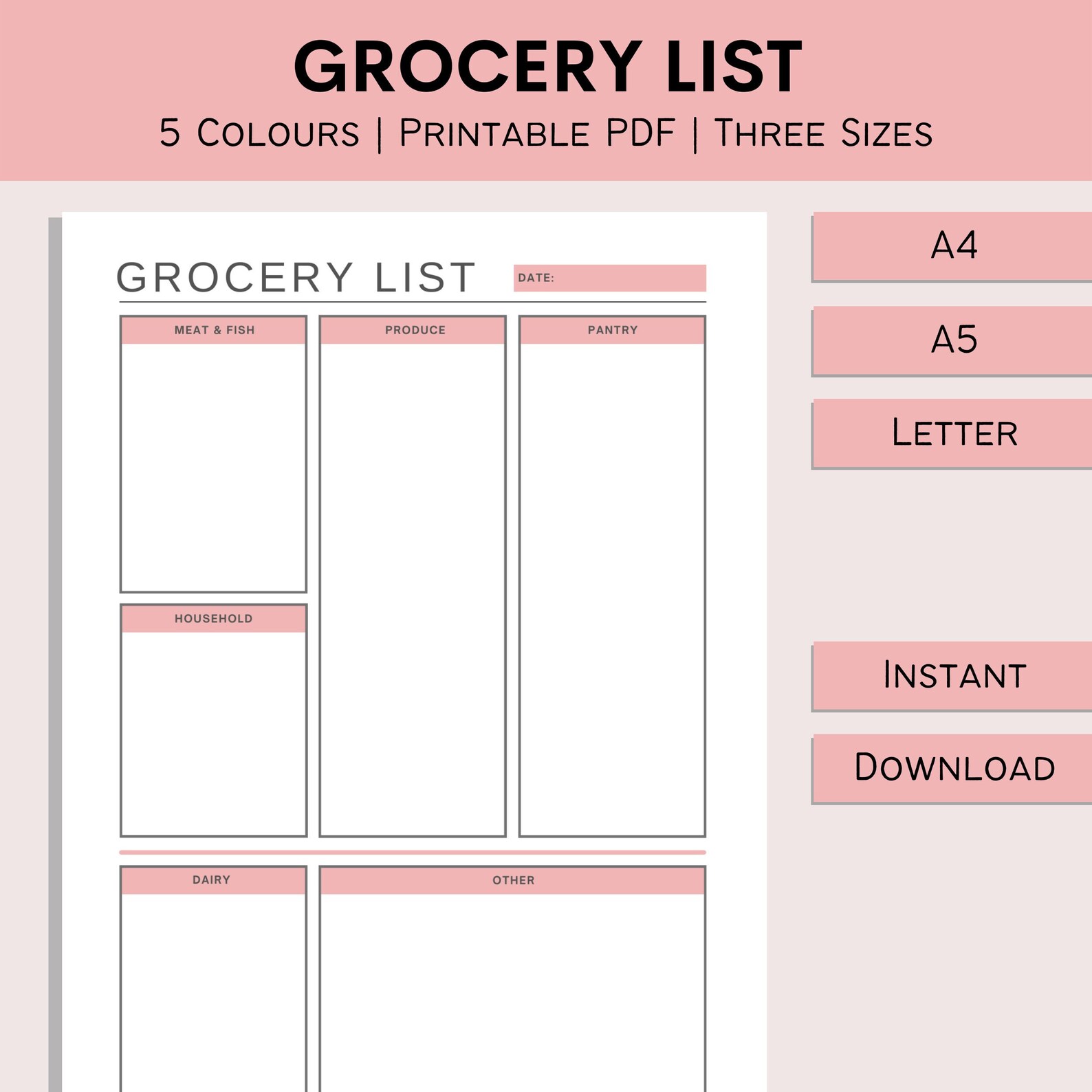Grocery List Printable | Food Shopping Checklist | Weekly Groceries ...