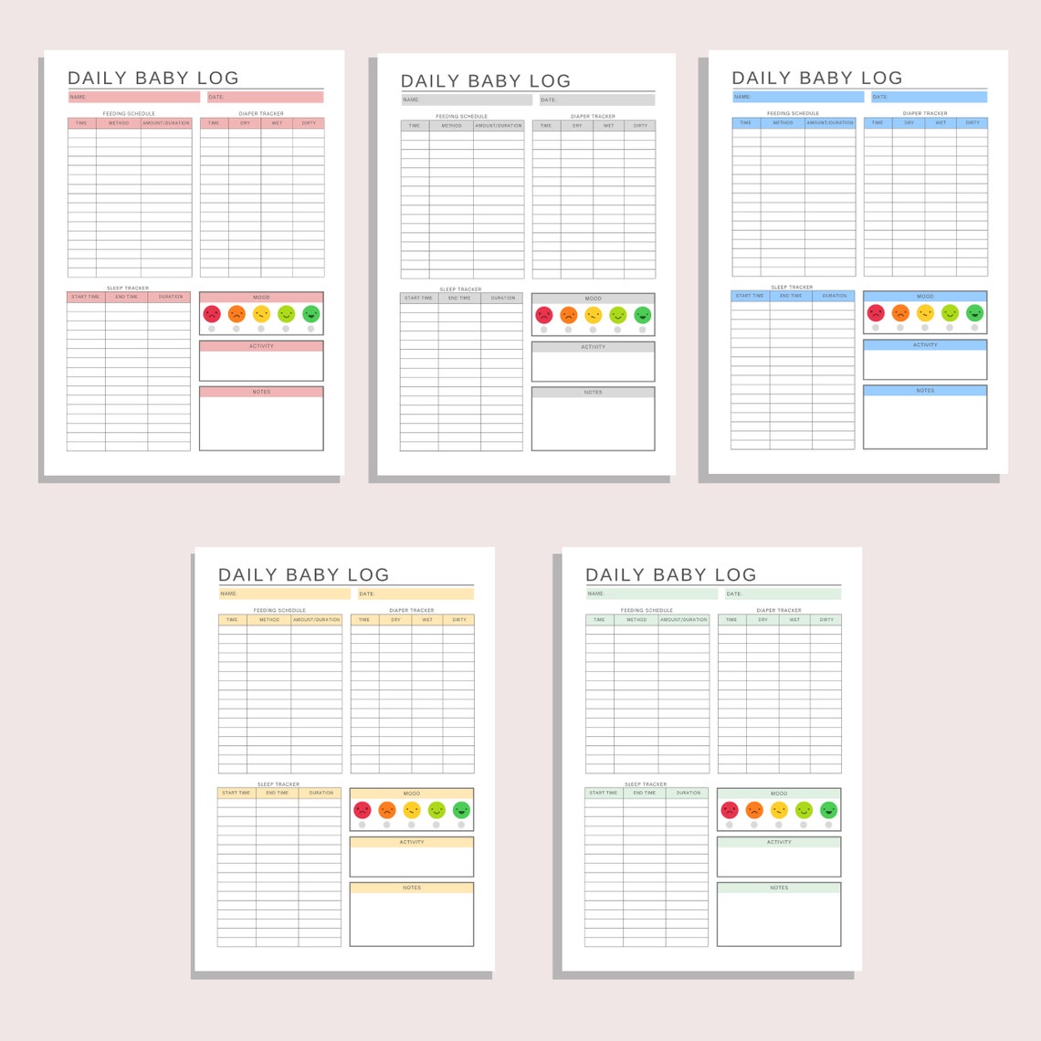 Daily Baby Log | Printable Newborn Tracker | Nursing Log | Babysitter ...