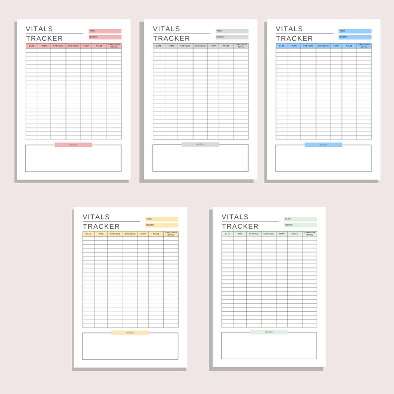 Caregiver Vitals Tracker | Printable Vitals Log | Health and Fitness ...
