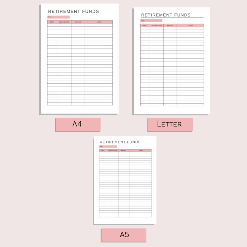 Retirement Funds Tracker | Printable Financial Plan | Savings Planner ...