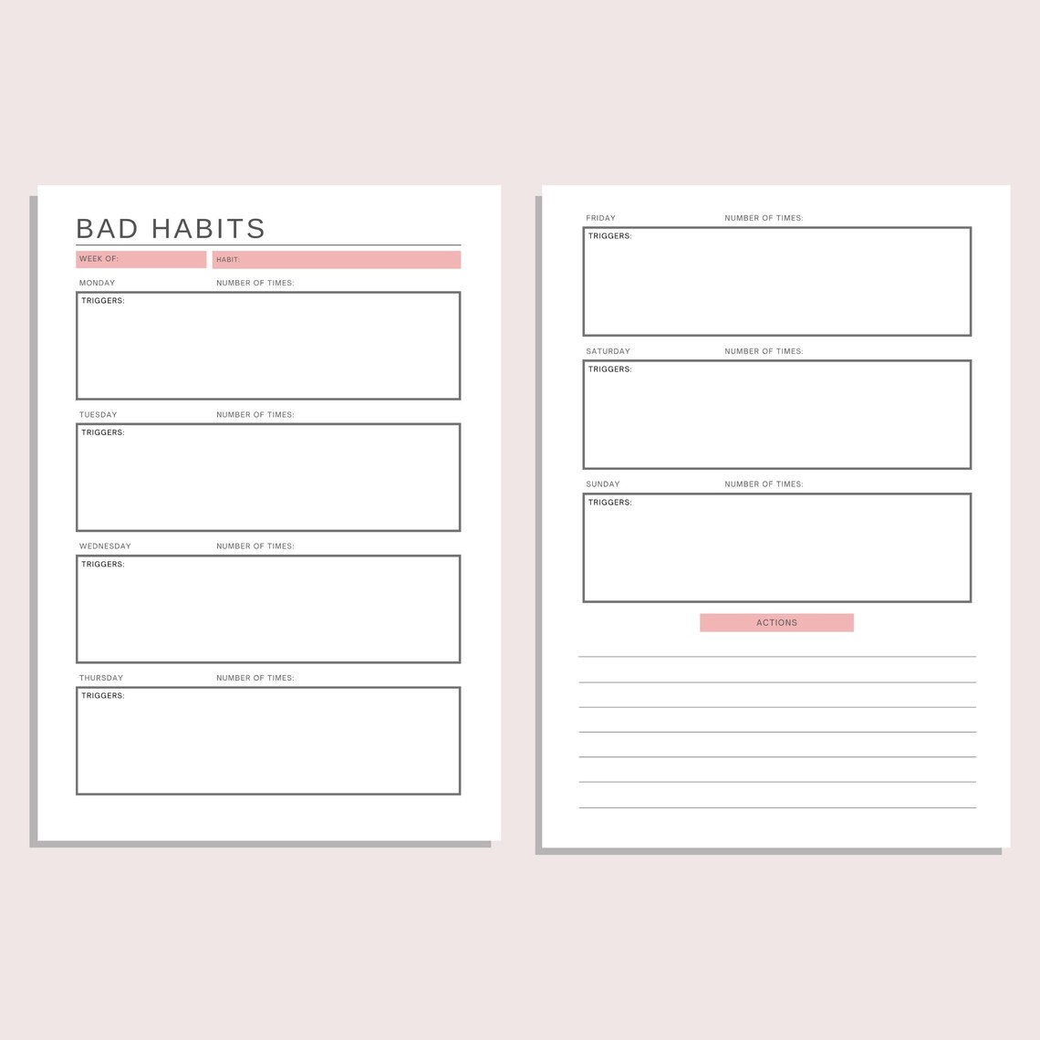 Bad Habit Tracker | Printable Habit Pattern Log | Habit Loop | Daily ...