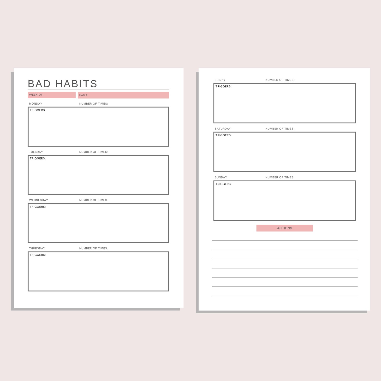 Bad Habit Tracker | Printable Habit Pattern Log | Habit Loop | Daily ...