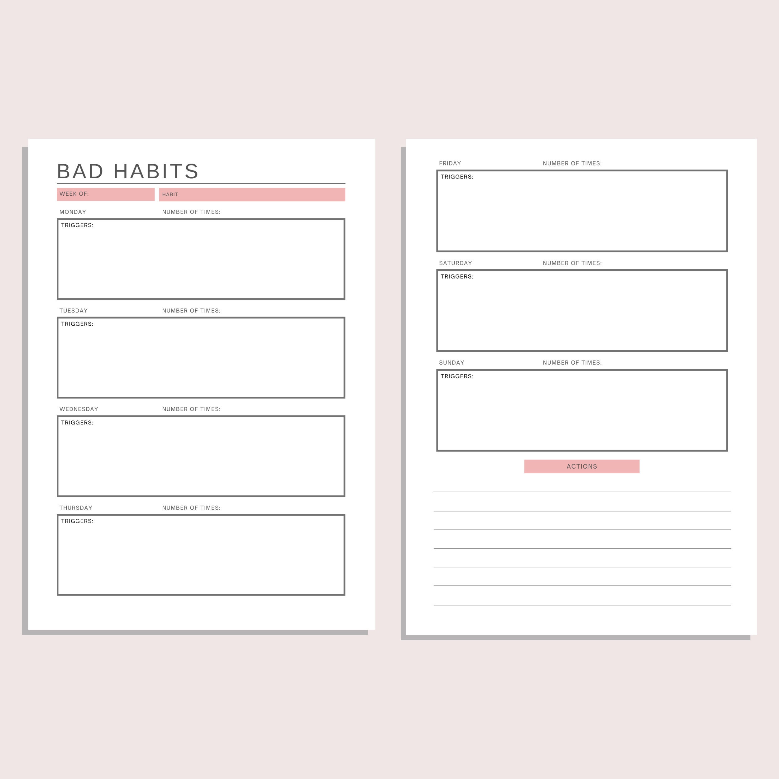 Bad Habit Tracker | Printable Habit Pattern Log | Habit Loop | Daily ...