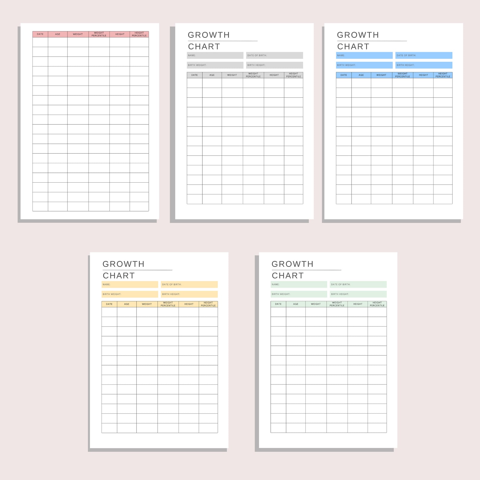 Childs Growth Chart | Printable Height and Weight Tracker | Kids Size ...