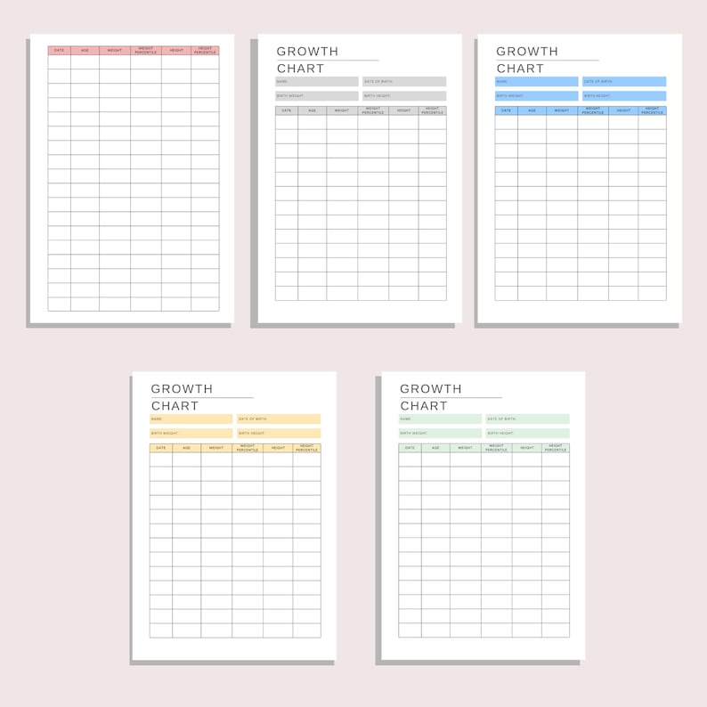 Childs Growth Chart | Printable Height and Weight Tracker | Kids Size ...