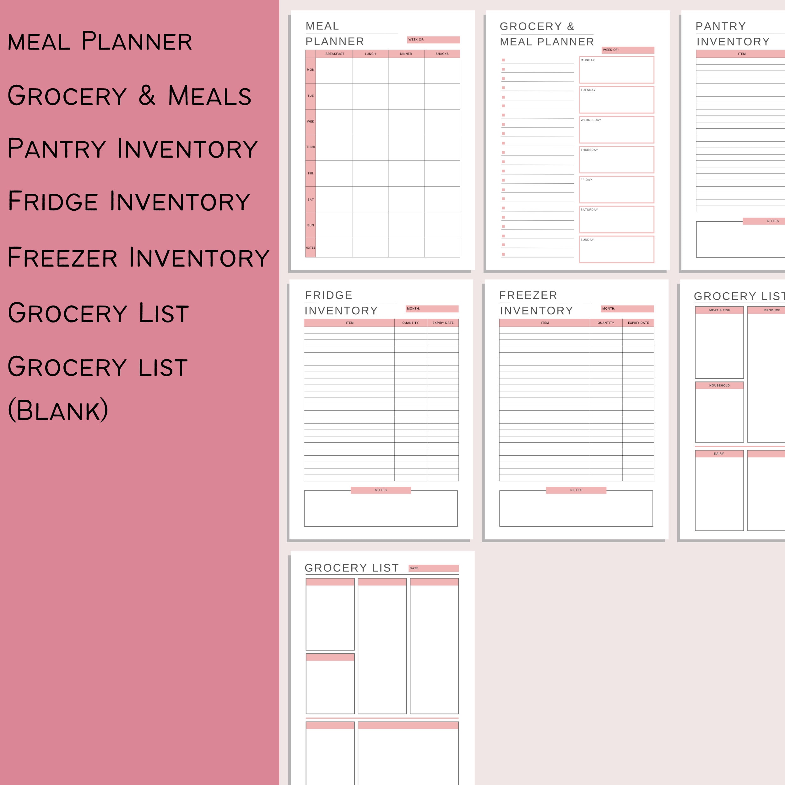 Week Meal Planner Bundle Printable, Grocery List, Meal Prep, Menu ...