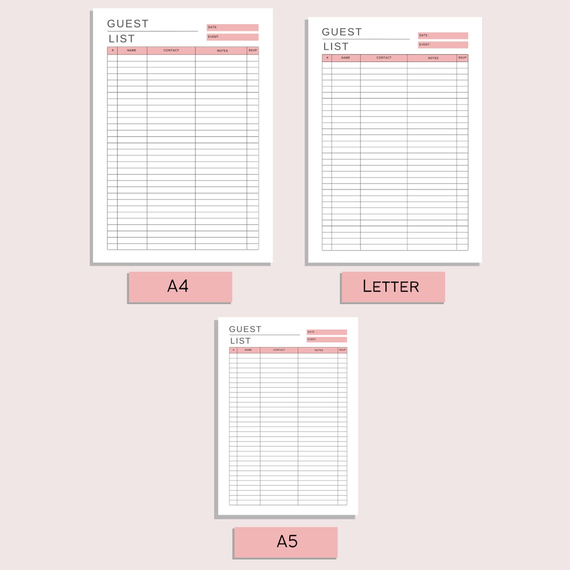 Guest List | Guest List Tracker | Printable Guest Sheet | Event ...