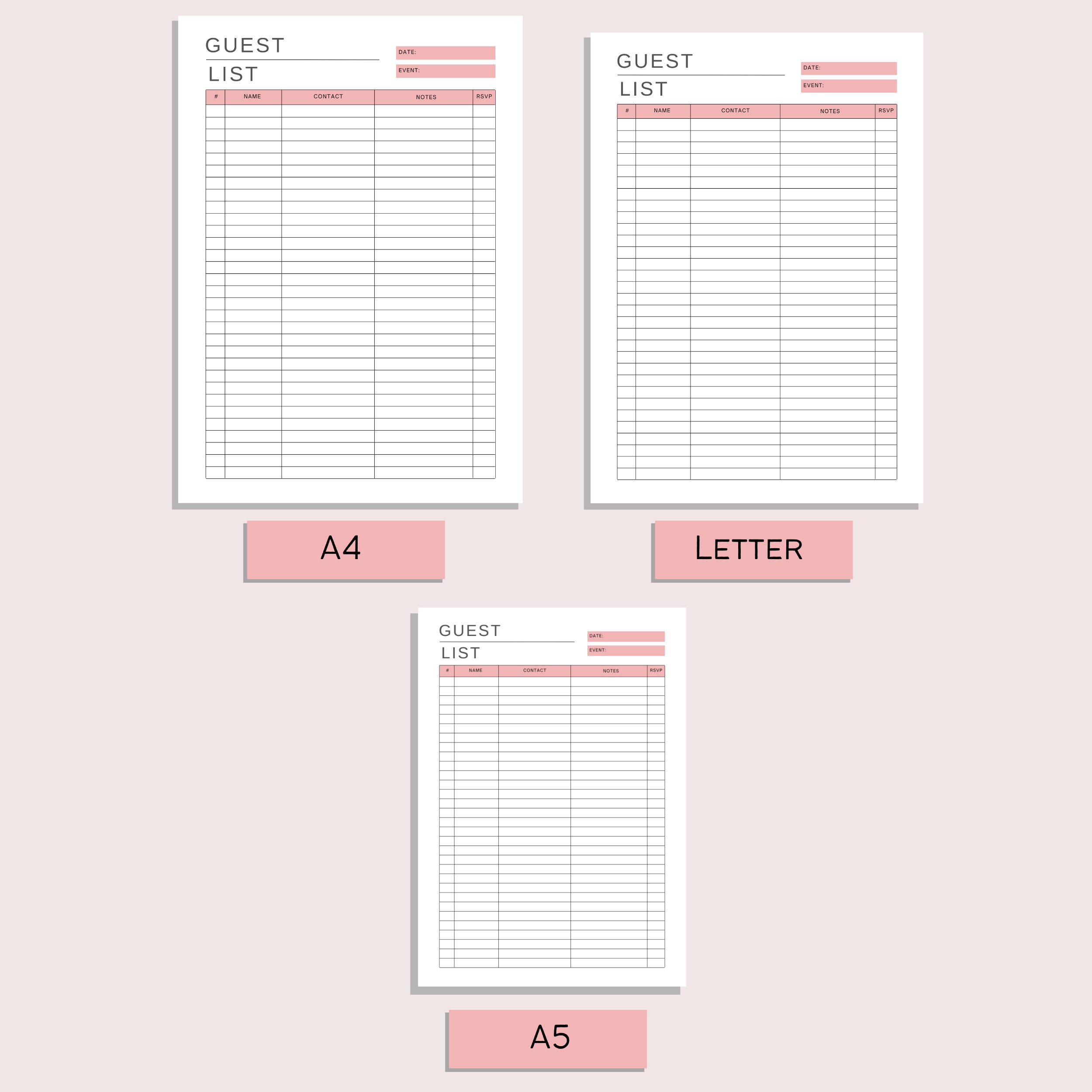 Guest List | Guest List Tracker | Printable Guest Sheet | Event ...