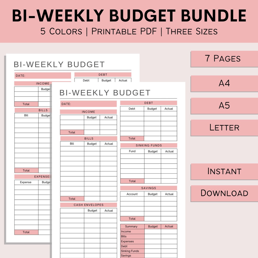 Bi-weekly Budget Bundle Template, Printable Paycheck Planner, Budget ...
