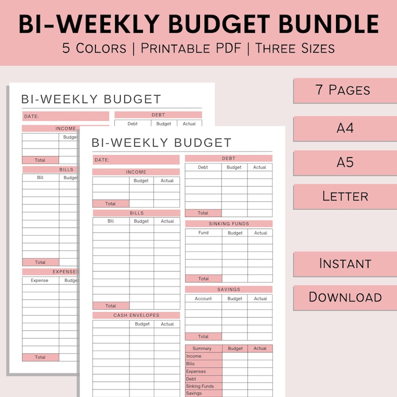 Bi-weekly Budget Bundle Template, Printable Paycheck Planner, Budget ...